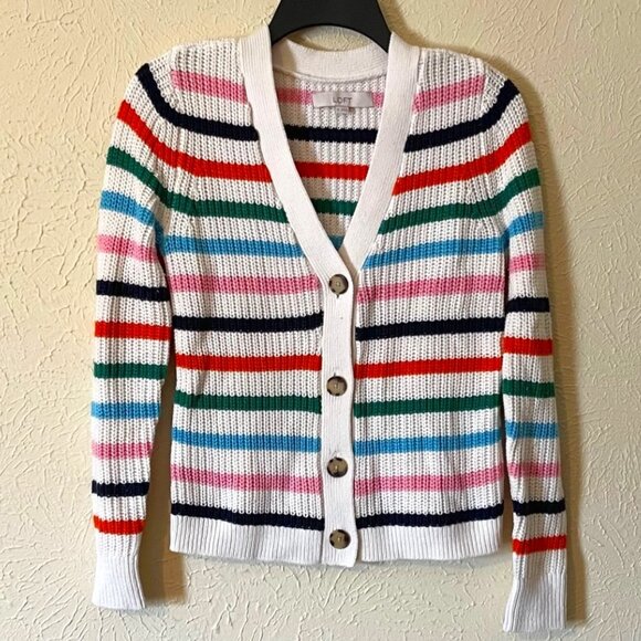 LOFT | Sweaters | Loft Striped Ribbed Cardigan Sweater Size Xs | Poshmark